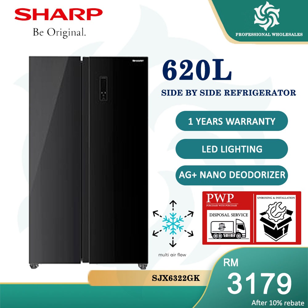 Sharp 620L/ 680L Side By Side Refrigerator Inverter Plasmacluster Technology Fridge LED Lighting ...