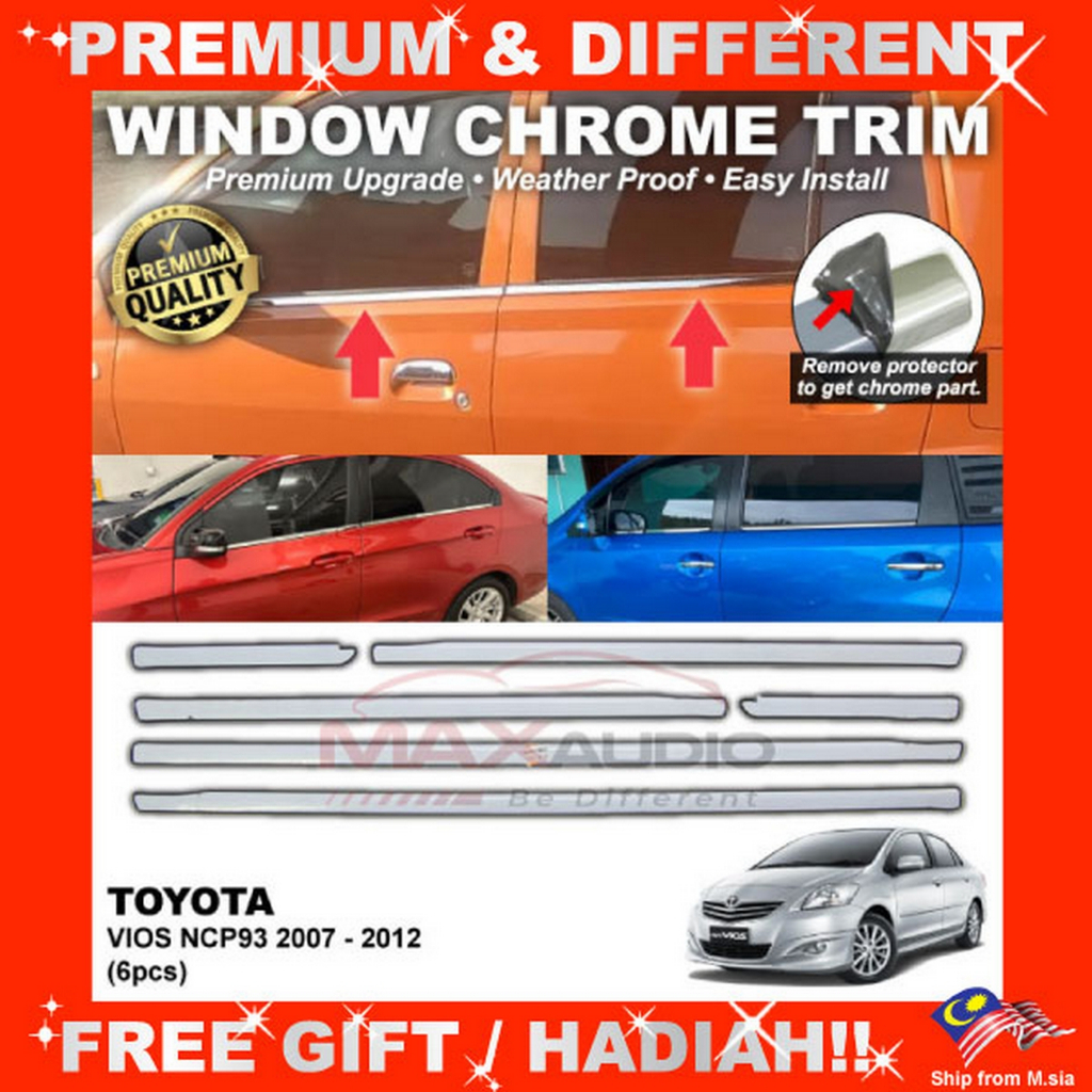 Window Chrome Trim TOYOTA VIOS NCP93 2007 - 2012 Car Door Seal Moulding ...