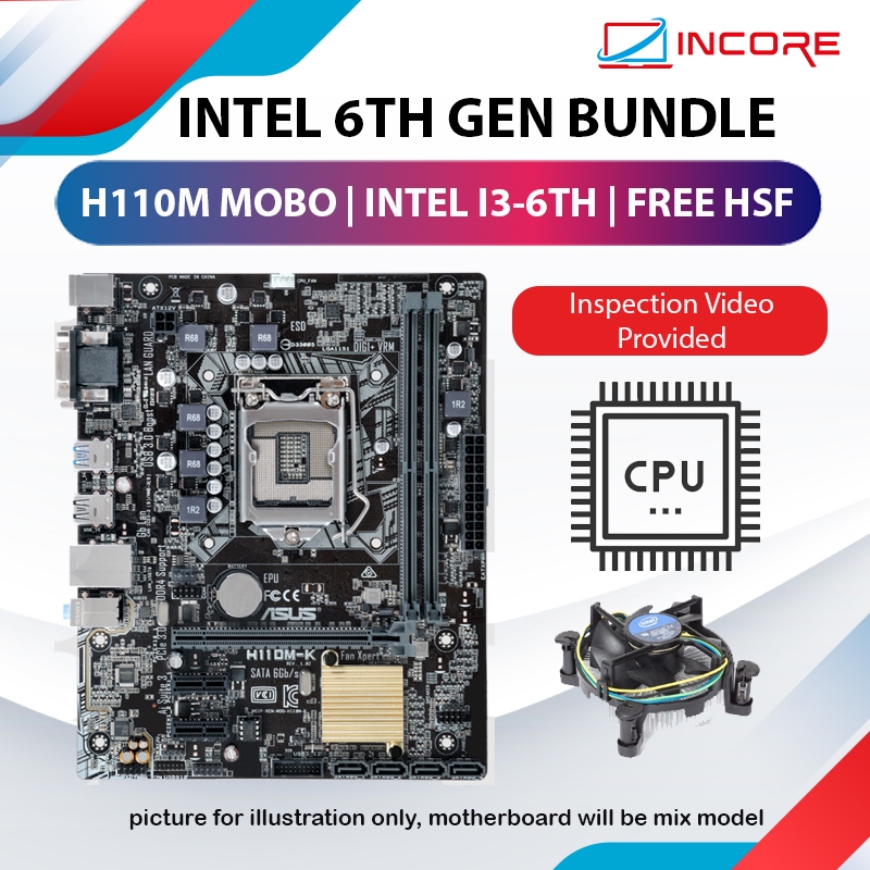 Intel Bundle - Mix Model Asus H110 / Gigabyte H110 with I3-6100 Socket 1151 Motherboard CPU ...