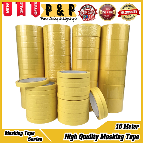 High Quality Masking Tape ( Yellow ) 16 Meter/ 12mm , 18mm , 24mm ...