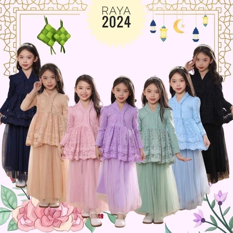 Baju Raya Kebaya Dress Moden Lace Kids Baju Kurung Kebaya Princess ...