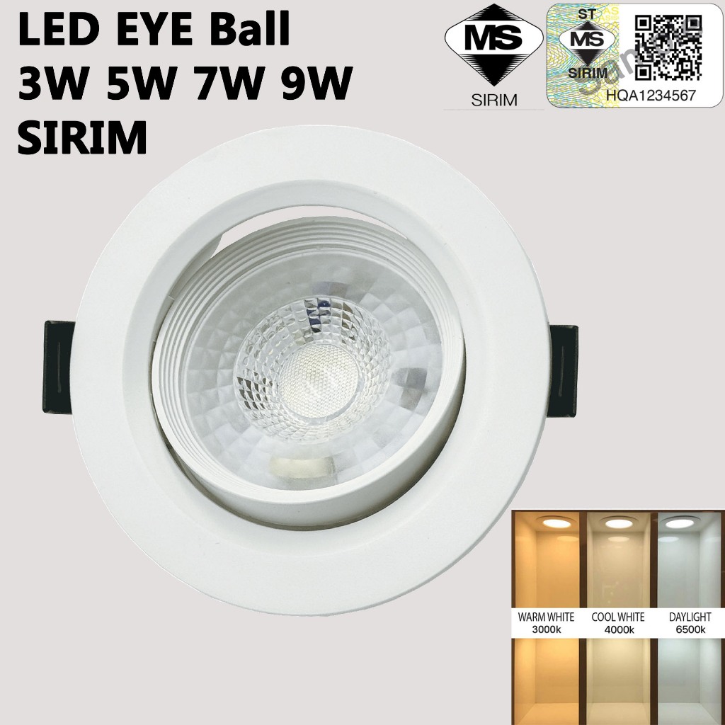 3H Lampu Siling Downlight Arah LED 3W/5W/7W/9W (Recessed Type) Eye Ball ...