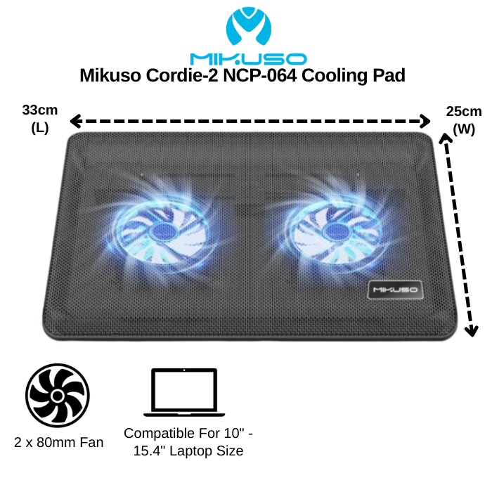 Mikuso NCP-064 Kipas Sejuk Dwi 2 Kipas Angin Super Kencang dengan Pad ...
