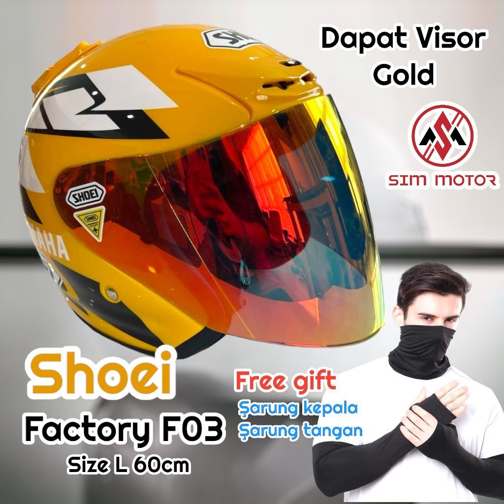 Factory -[Dapat Sarung Kepala+Sarung Tangan] F01 - SHOEI V8S FACTORY HELMET L 60CM TOPI V8 GOLD ...