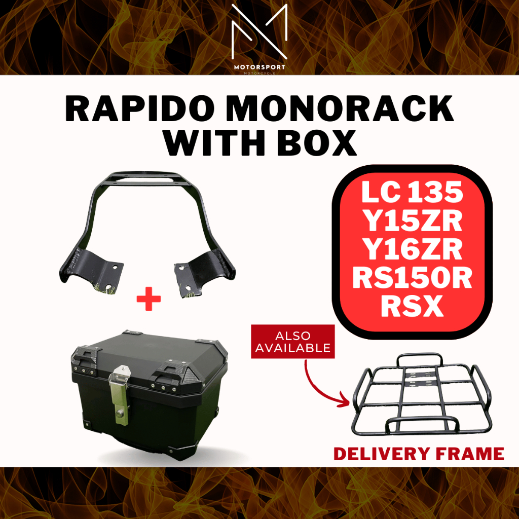 RAPIDO Monorack With Top Box 37L 47L Motosikal Delivery Frame Rack ...