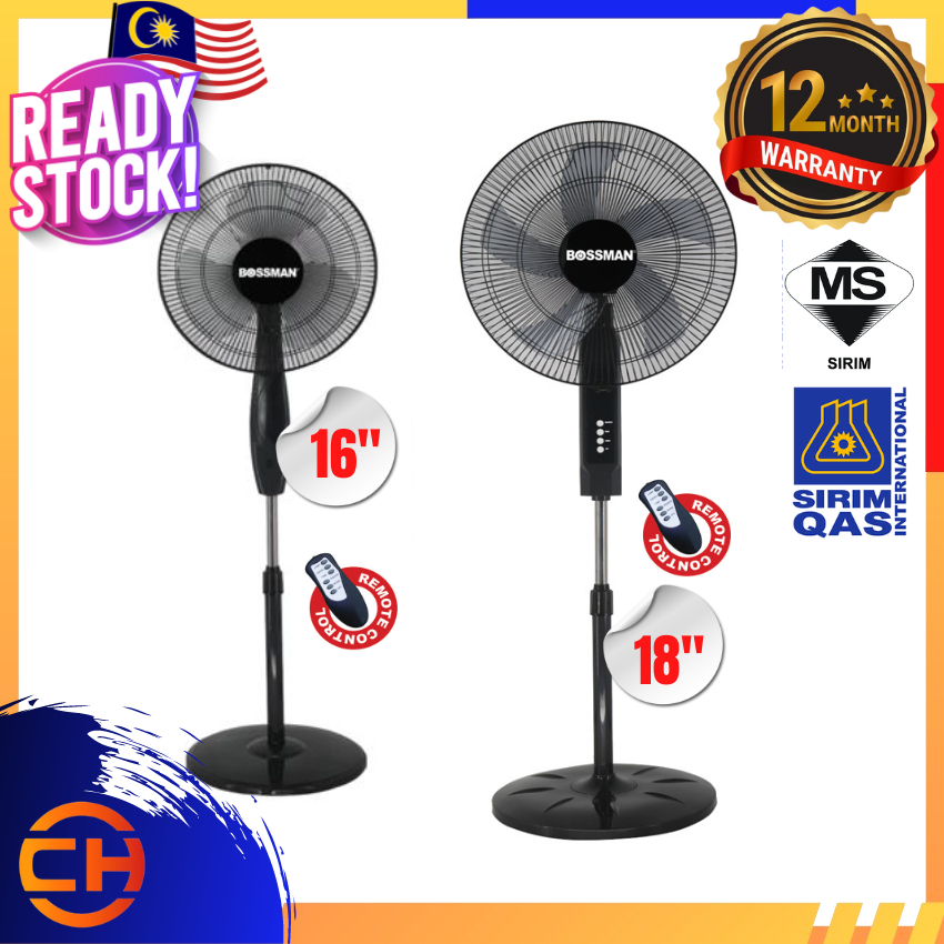 BOSSMAN 18" Stand Fan BRS 181-DG Adjustable Height 3 Speed Push Button ...