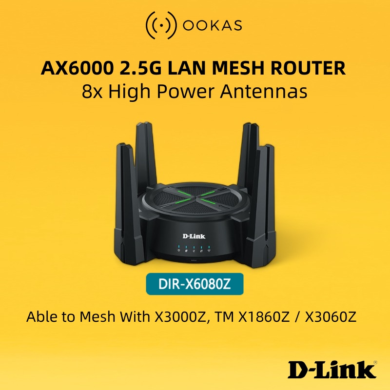 D-Link WiFi 6 DIR-X6080Z AX6000 2.5G Multi Gigabit LAN High Power ...