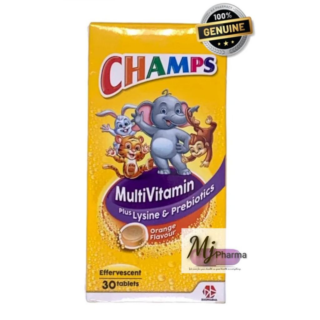 Champs MultiVitamin plus Lysine&Prebiotics Orange Flavour effervescent ...