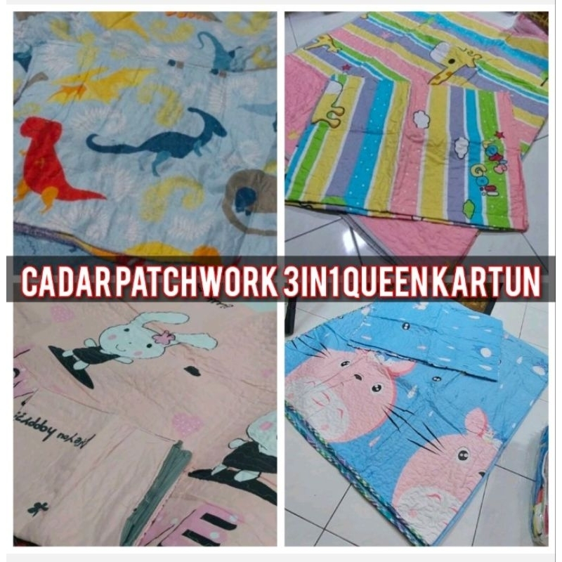 CLEAR STOCK~Cadar 3In1 Patchwork Saiz Queen/Single Corak Kartun/Bunga ...