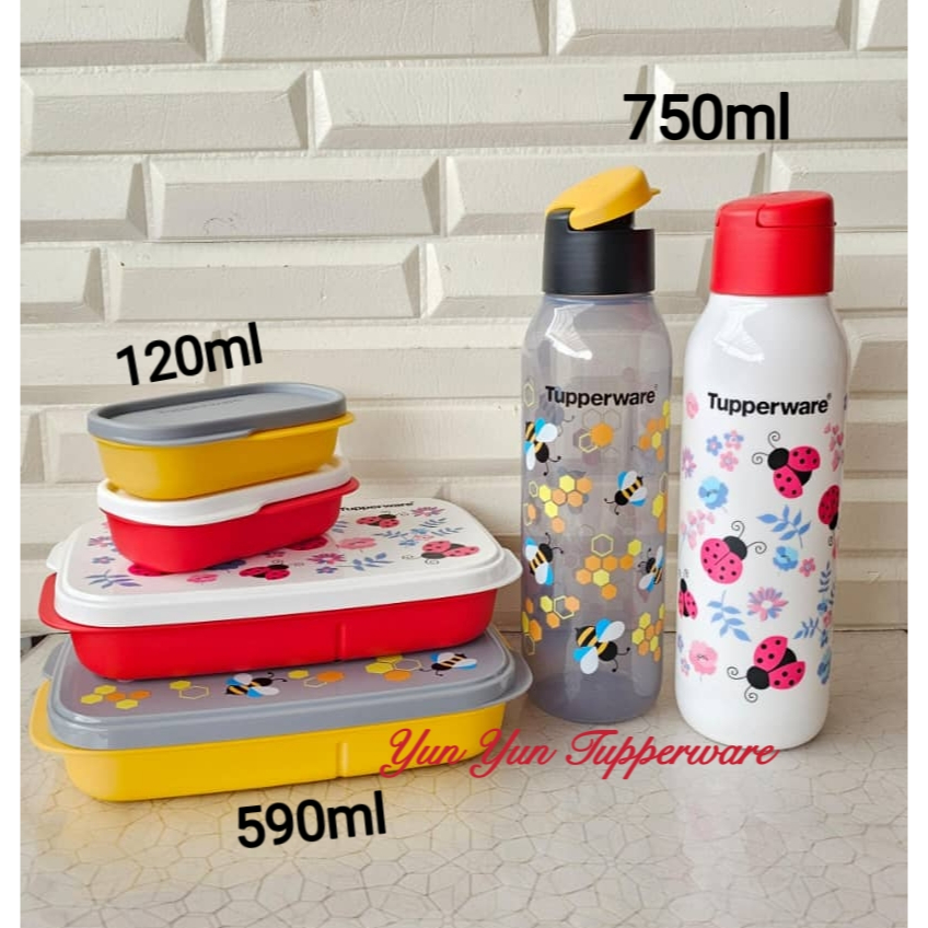 Tupperware Whimsical Garden Set 750ml Round Eco Bottle 590ml Lunch Box ...