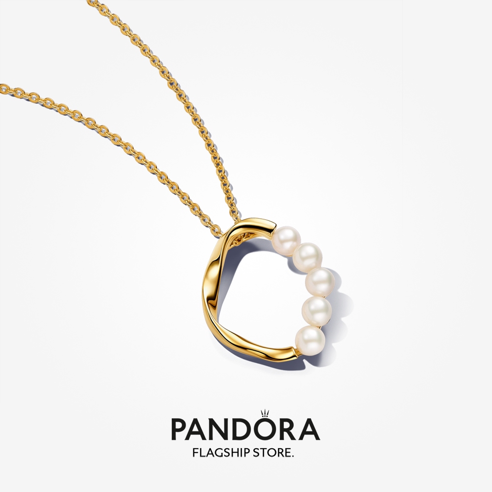 Pandora Essence 14k Gold Plated Organically Shaped Circle & Treated Freshwater Cultured Pearls ...