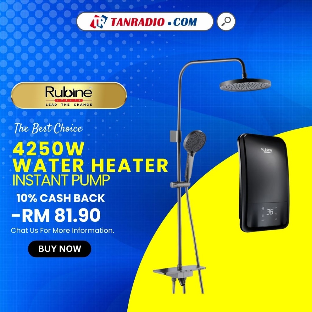 RUBINE DC PUMP INSTANT WATER HEATER WITH RAIN SHOWER 4250W, TEMPERATURE ...
