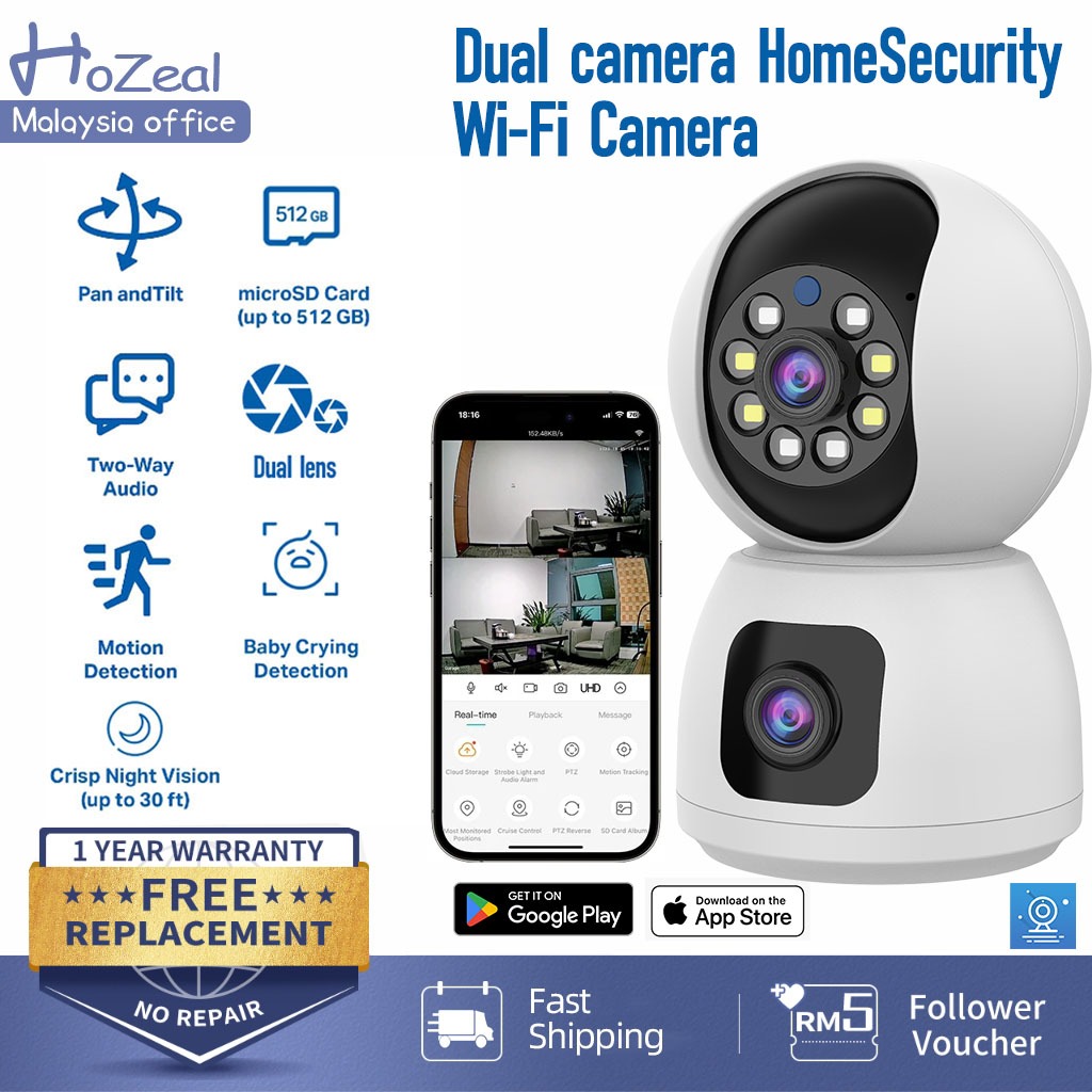 EseeCloud Wifi Dual Lens CCTV Camera 8MP HD Multi Night Vision Dual ...