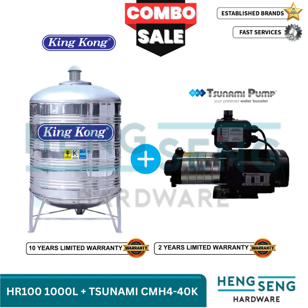 KINGKONG HR 100 1000L 220G SS304 WATER TANK (41D x 84H) + TSUNAMI CMH4 ...