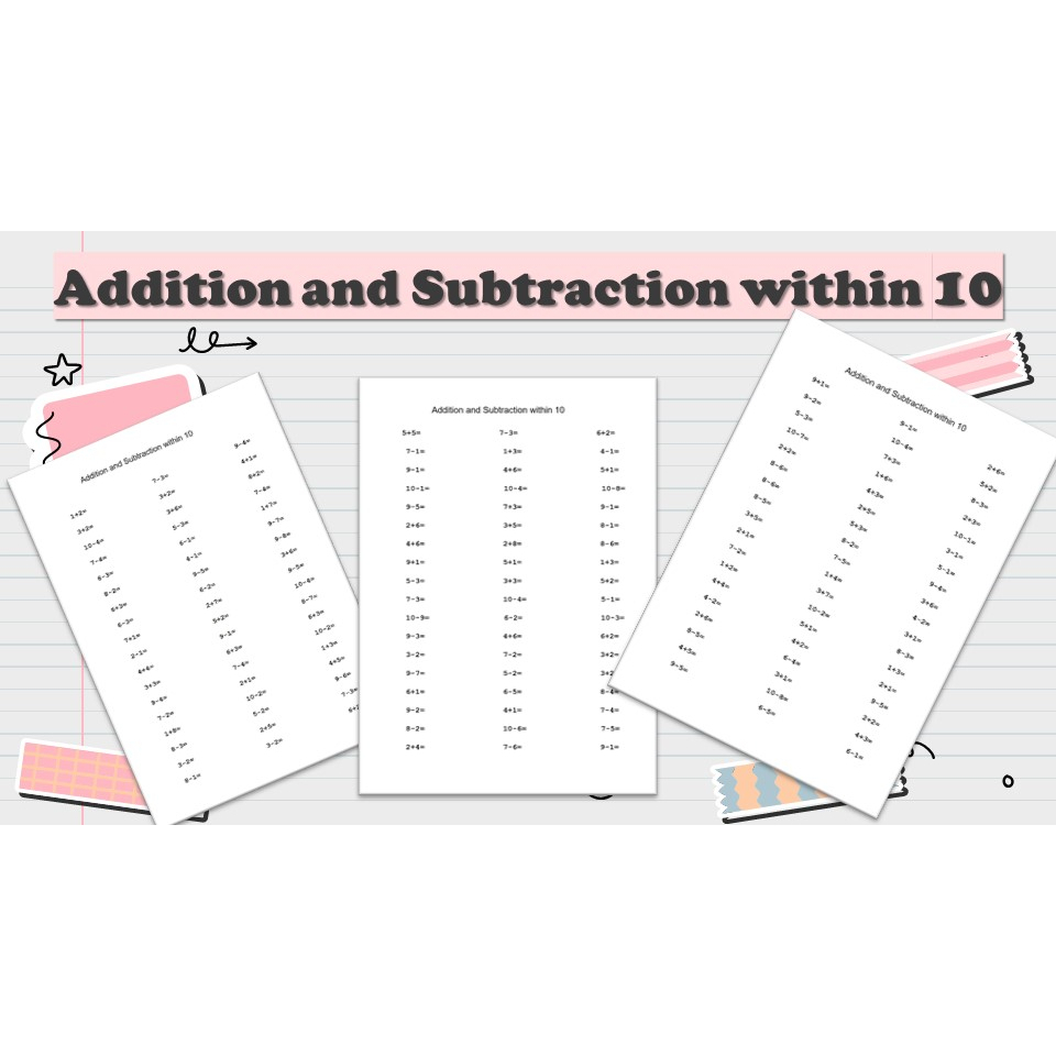 [P051] 22 pages Addition and Subtraction within 10 Worksheet for Pre ...