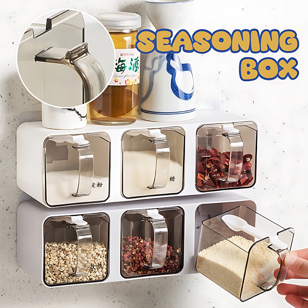 Seasoning Box Set Kitchen Wall Mounted Spice Jar Set with Spoon ...