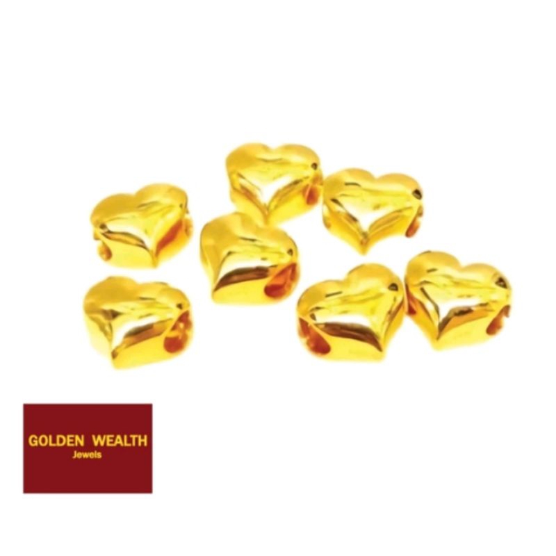 💐916 Gold 3D Love Beads Charms Loket Charms Emas 916 黄金心形穿珠 | Shopee ...