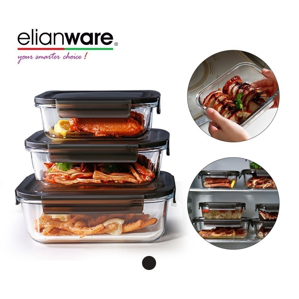 Elianware Borosilicate Glass Food Container, Anti-Leaking Lunch Box ...