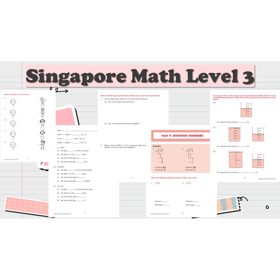 [P356] 260 pages Singapore Math Level 3 Worksheet for Pre-school PDF version 电子书 (answer ...
