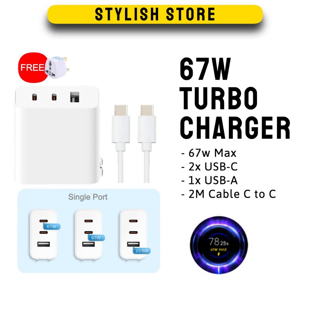 Original 67W Multi Port Power Adapter USB Type C GaN Charger 2C1A PD Fast Charging Turbo Charge ...