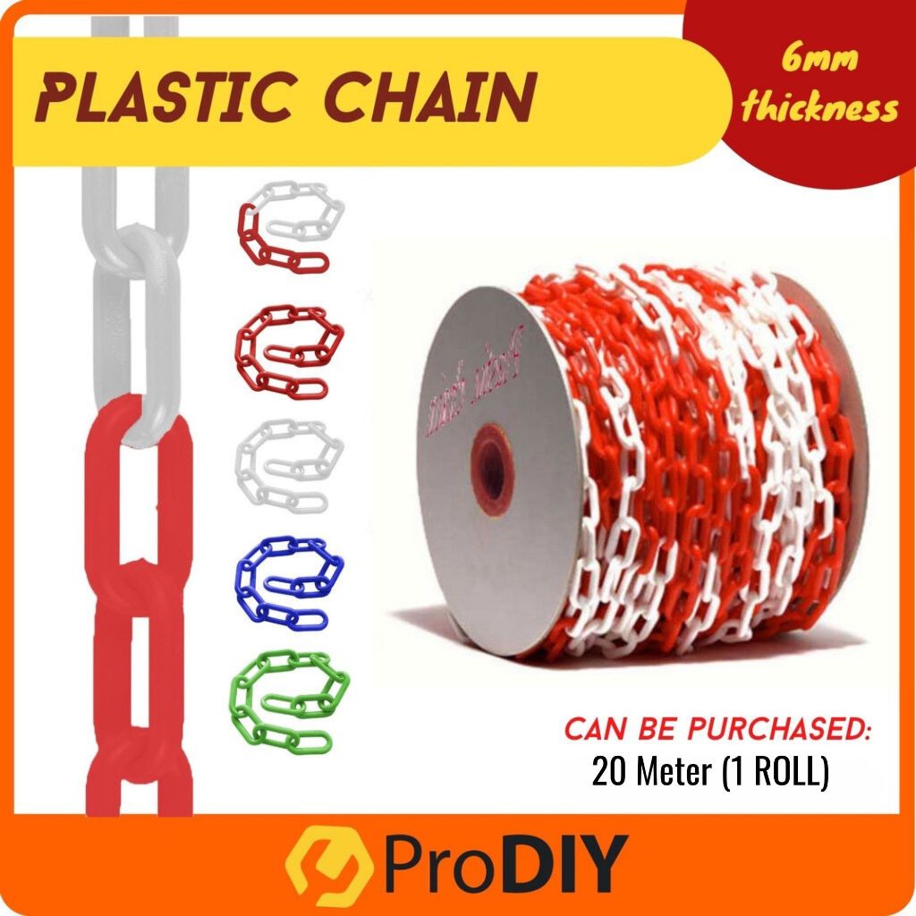 20meter ( 1 ROLL ) Plastic Chain 6mm Width for Safety Road Cone PVC ...