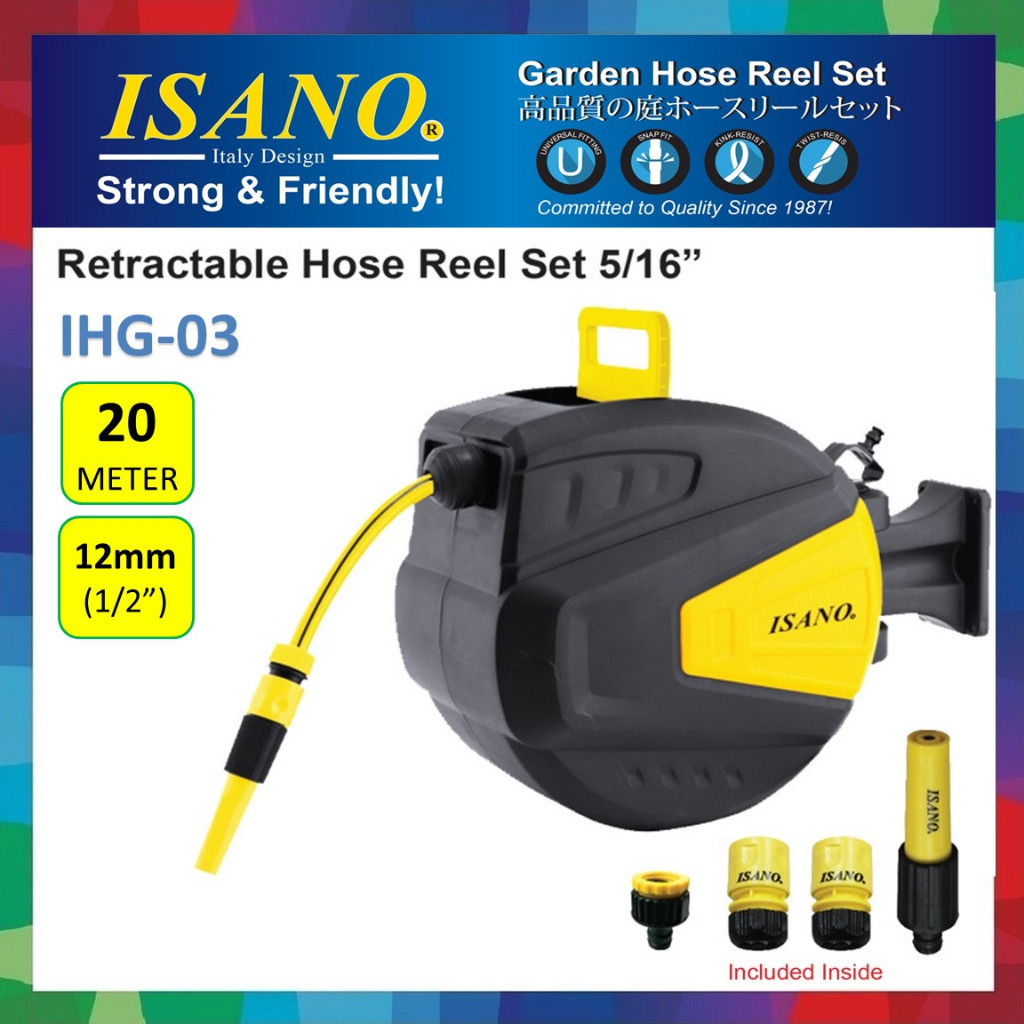 Isano 10m 20m 30m wall Mounted Automatic Reel Retractable / Water Hose ...