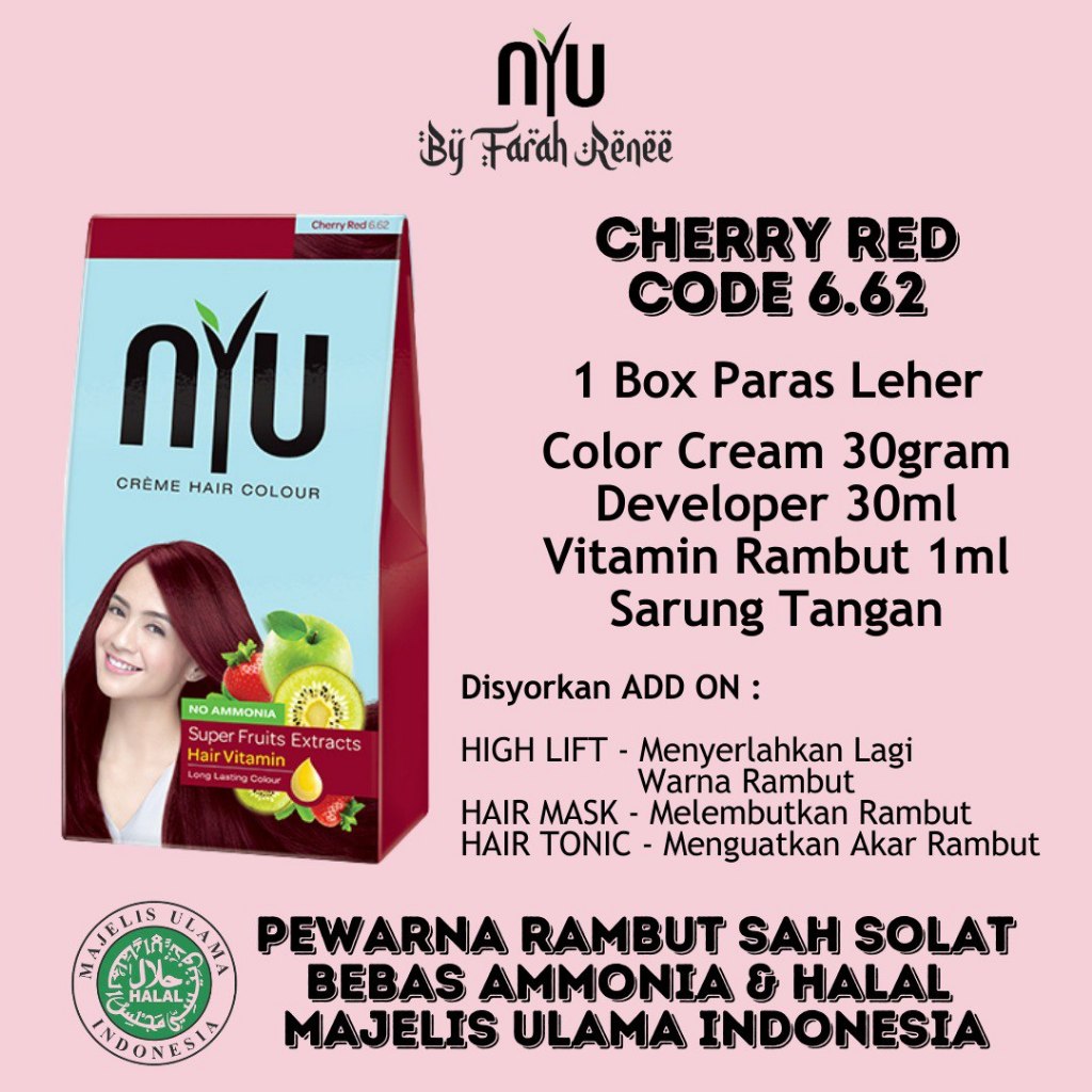 NYU Hair Color Halal Cherry Red Pewarna Rambut Sah Solat Tutup Uban ...