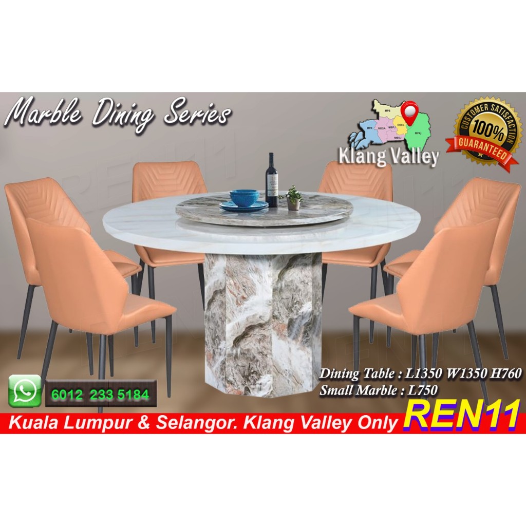 Round Marble Dining Table Meja Marble with lazy susan - L1350 / L1500 ...