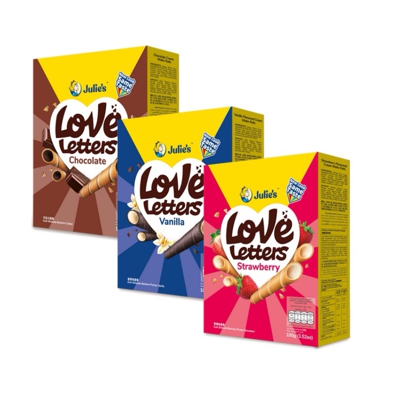 JULIE'S Love Letters Wafer Rolls Vanilla/Strawberry/Chocolate (100g ...