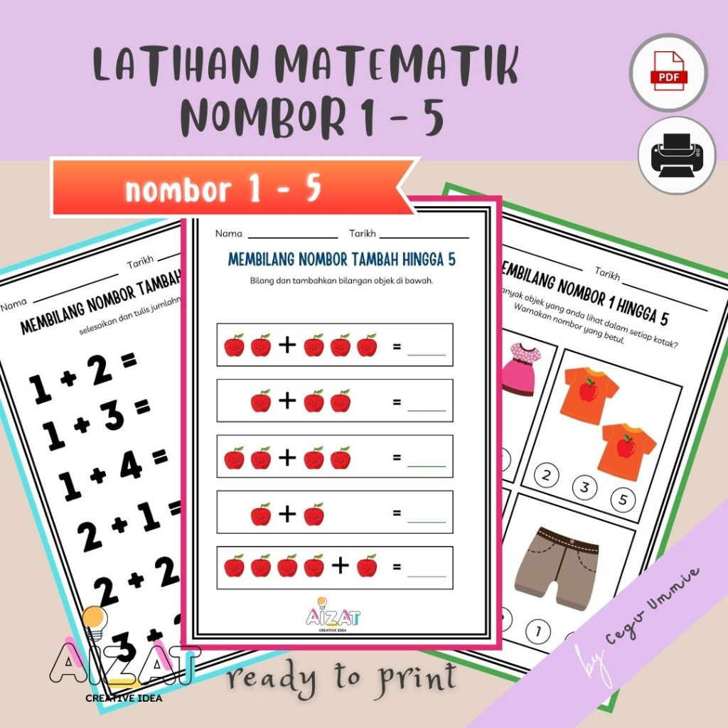 Latihan Matematik Nombor TABIKA TASKA Prasekolah Preschool Kindergarten ...