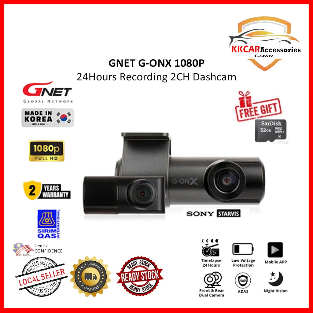 GNet G-ONX 1080P FHD|FHD 2CH Car Dashcam Full Set Front + Rear + Cable ...
