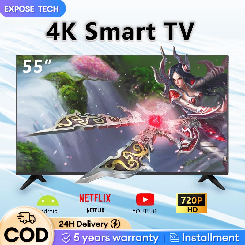 EXPOSE Smart TV 4K Ultra HD 55 inch LED Android 12.0 built-in TV Box ...