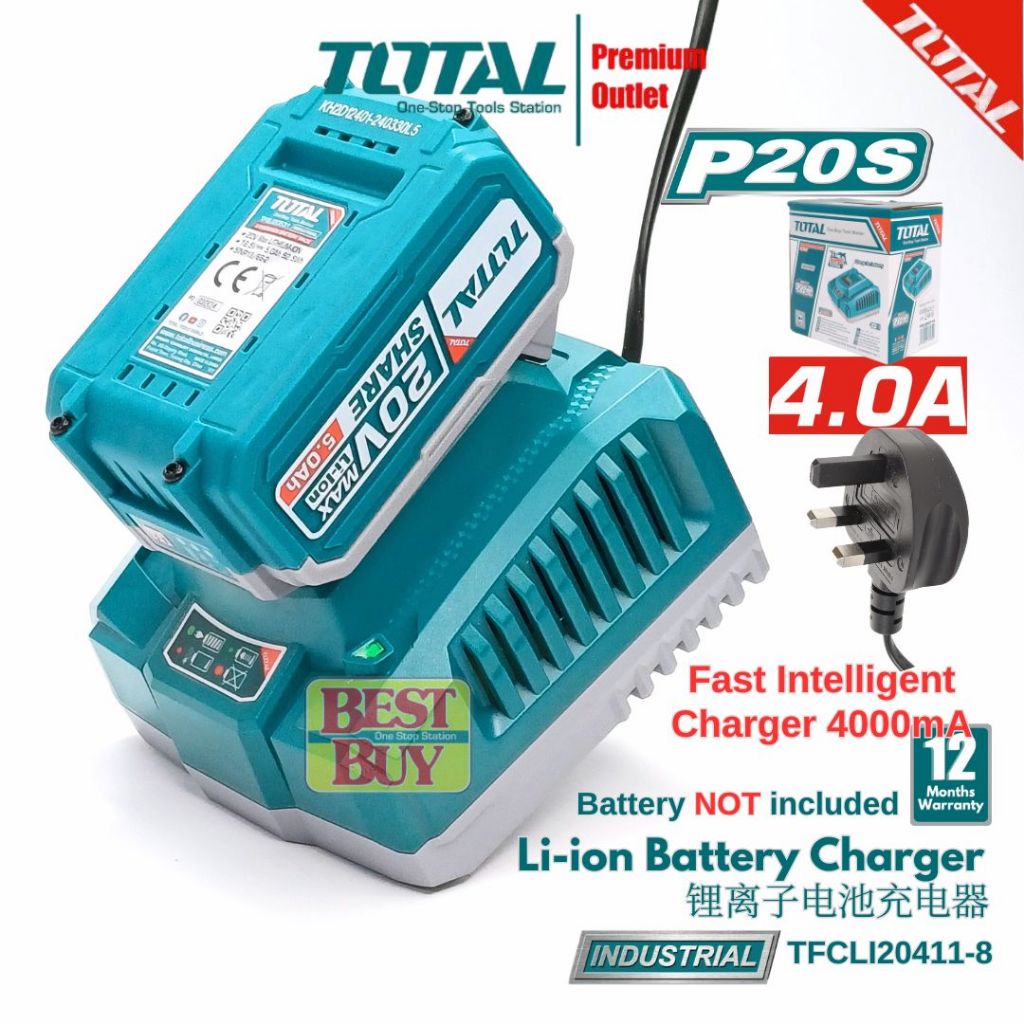 TOTAL Tools P20s 20V Series Li-ion Battery Fast Intelligent Charger ...