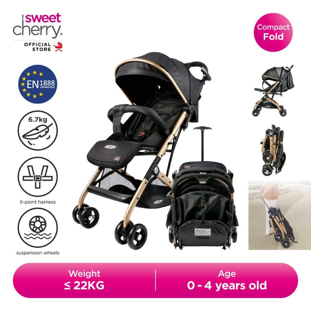 Sweet Cherry Luxury Gold Frame & Compact Folding Baby Stroller SC707 ...