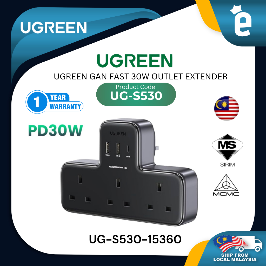 UGREEN UG-S530-15360 PD30W 6 IN 1 EXTENSION SOCKET WITH 3AC + 2A + 1C ...
