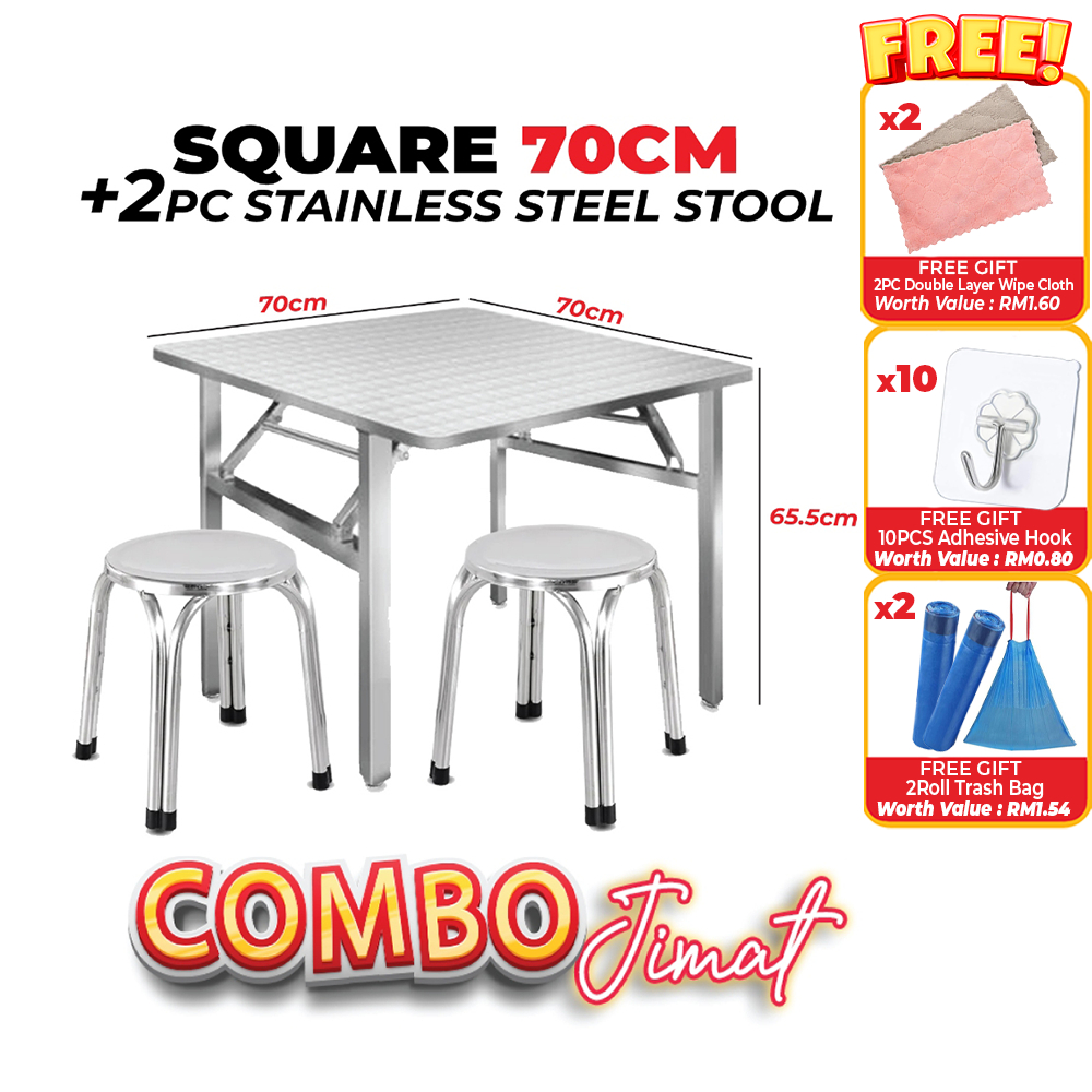 Stainless Steel Folding Table Square Banquet Table Dining Table Meja ...