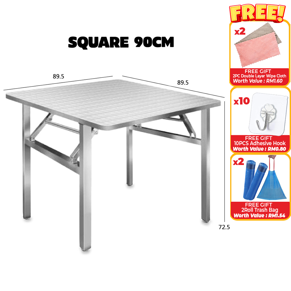 Stainless Steel Folding Table Square Banquet Table Dining Table Meja ...