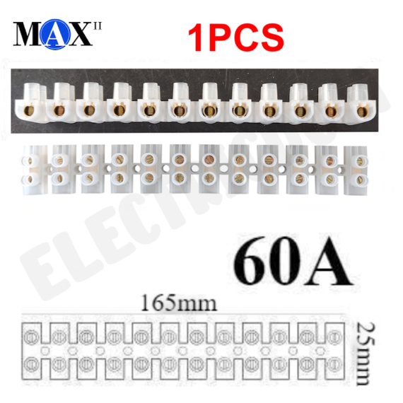 MAX II 60A PVC Wire Cable connector Terminal Block 12 Position Barrier ...