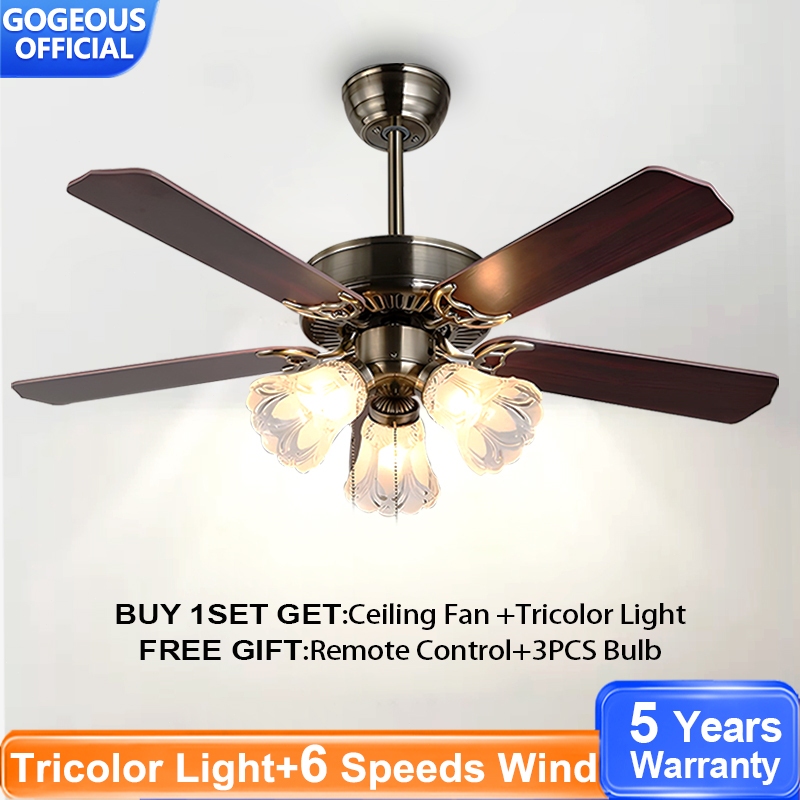 GOGEOUS Kipas Siling Lampu Moden 6 Speed Strong Wind DC Motor Wooden ...