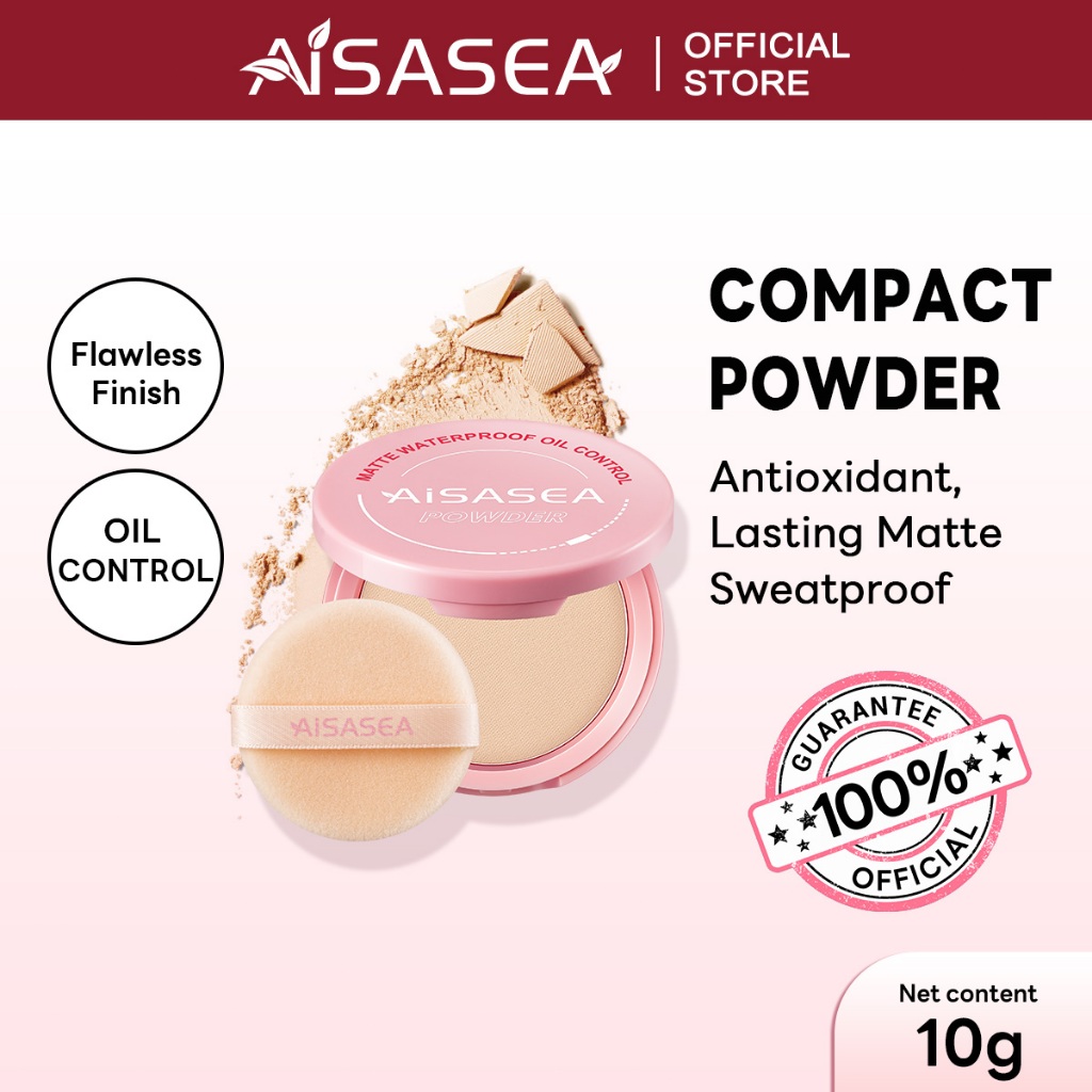 AISASEA Bedak Compact Pressed Powder Foundation 24h Oil Control ...