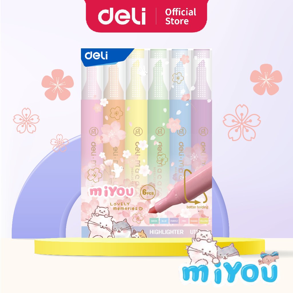 Deli MiYou Highlight Pen Chisel Tip Pastel Highlighter (6pcs/box ...