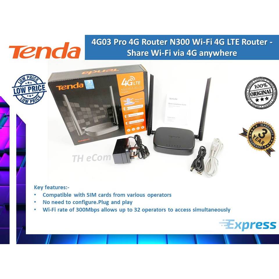 Tenda 4G Router N300 Wi-Fi 4G LTE Router (4G03 Pro) - Share Wi-Fi via ...