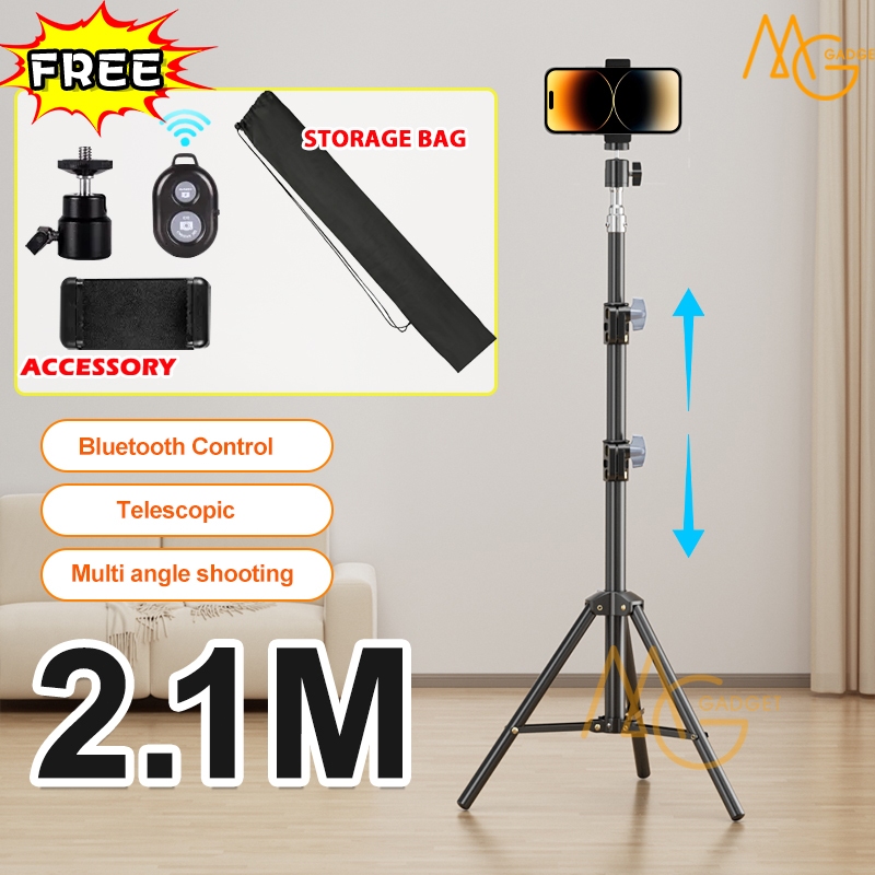 2.1m Portable Tripod Phone Holder Adjustable Floor Stand For Live Streaming Selfie Holder ...