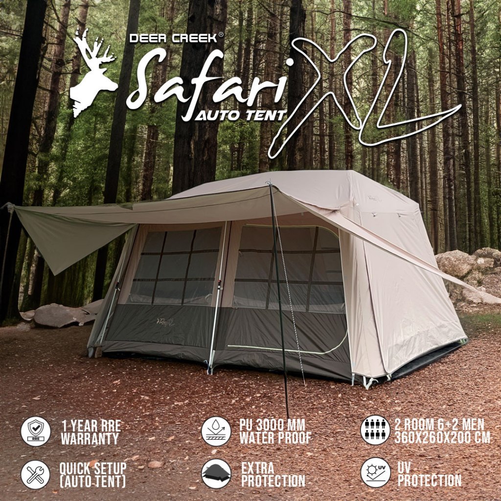 DEER CREEK SAFARI DOUBLE ROOM AUTO TENT WITH WATERPROOF PU3000MM UV PROTECTION | Shopee Malaysia