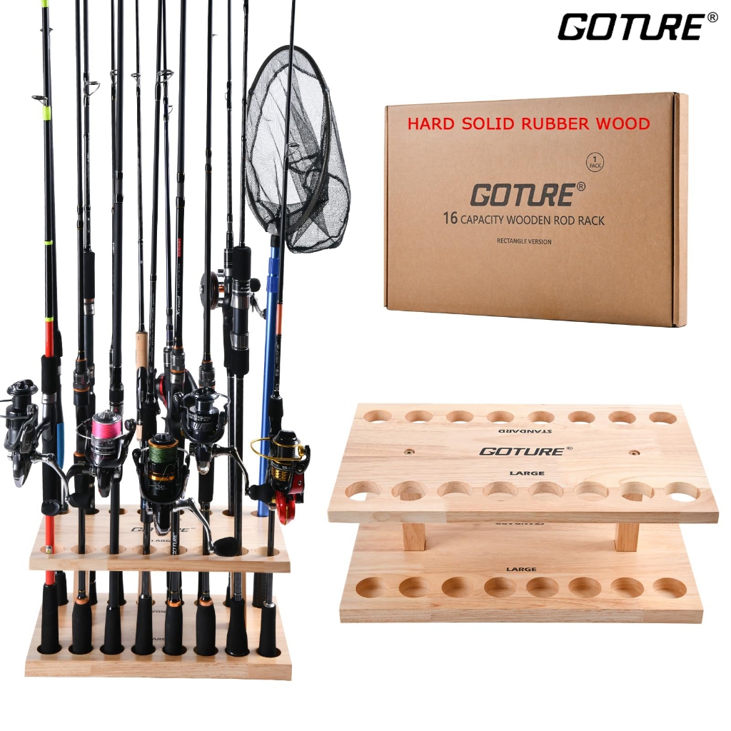Goture 16 Slot Pemegang Pancing Menegak Rak Pancing Bulat Kayu Getah ...