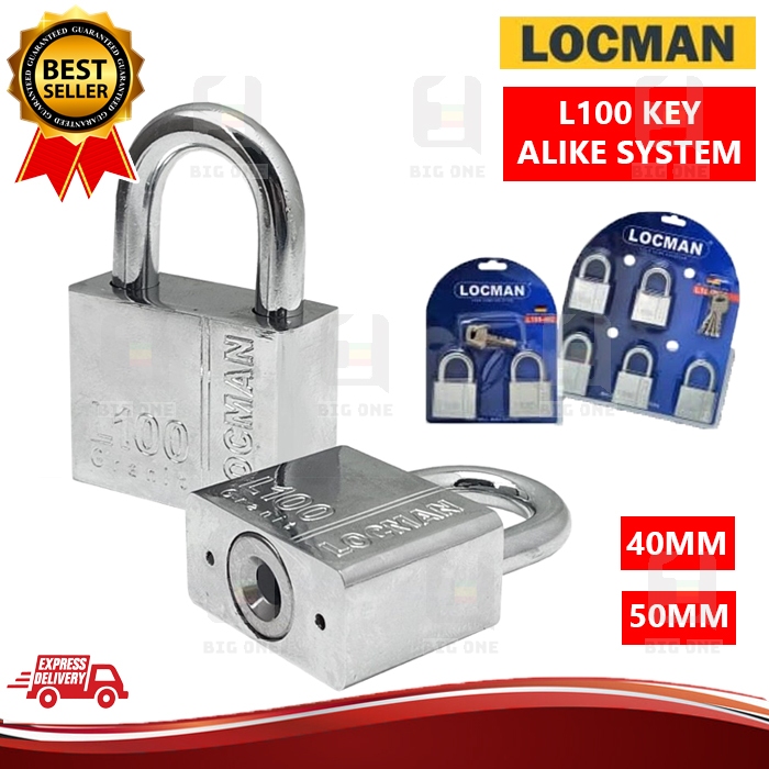 LOCMAN L100 STEEL BODY PADLOCK KEY ALIKE MASTER KEY SET 40MM 50MM ...