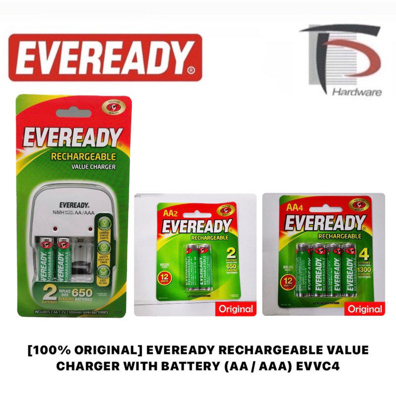 [100% ORIGINAL] EVEREADY RECHARGEABLE VALUE CHARGER WITH BATTERY (AA ...