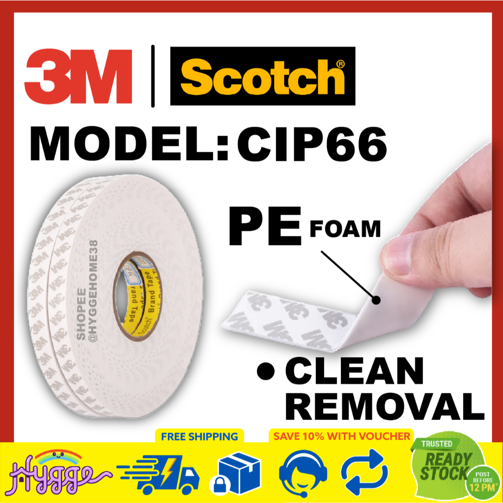 3M PE Foam Double Sided Tape CIP66 Big Roll 30Meters Indoor Mounting ...