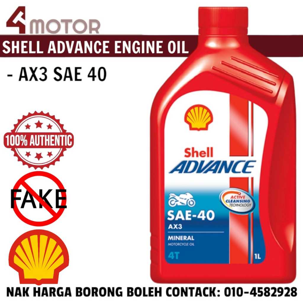 100% Ori SHELL ADVANCE 4T Eengine Oil AX3 SAE40 And YAMAHA Oil Filter Minyak Hitam AX3 SAE40 Dan ...