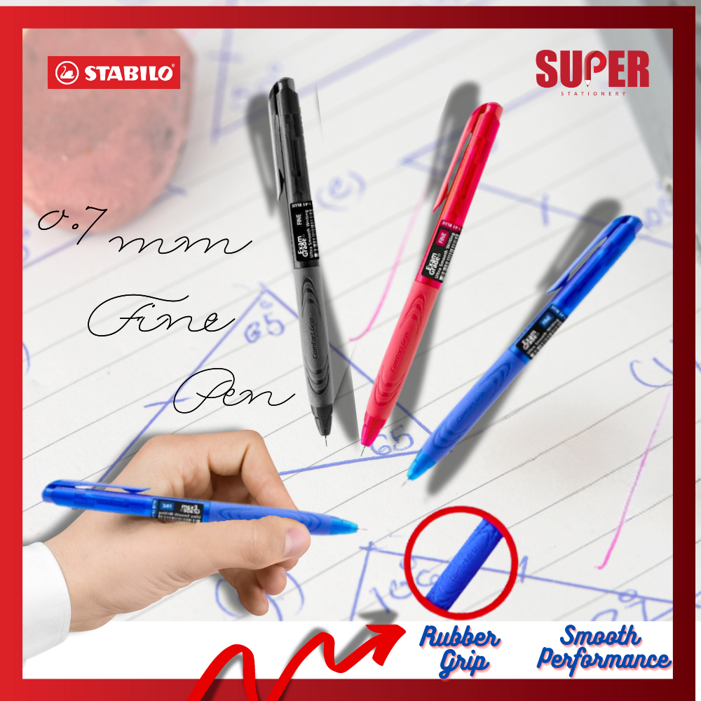 Stabilo Pen Gred Peperiksaan 388 Hitam Biru Merah Exam Grade Pen 0.7mm ...